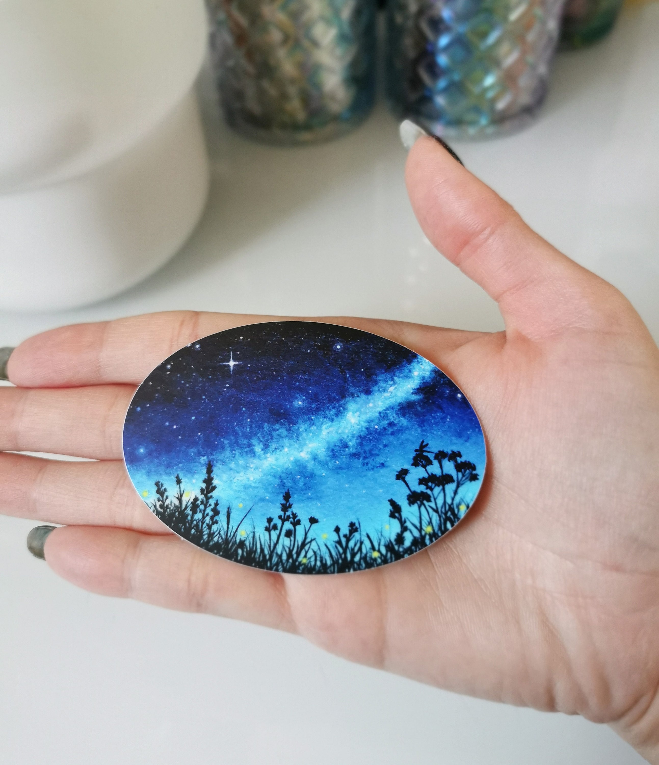Starry Night Sticker, Night Sky Vinyl Oval Sticker, Dreamy Matte ...