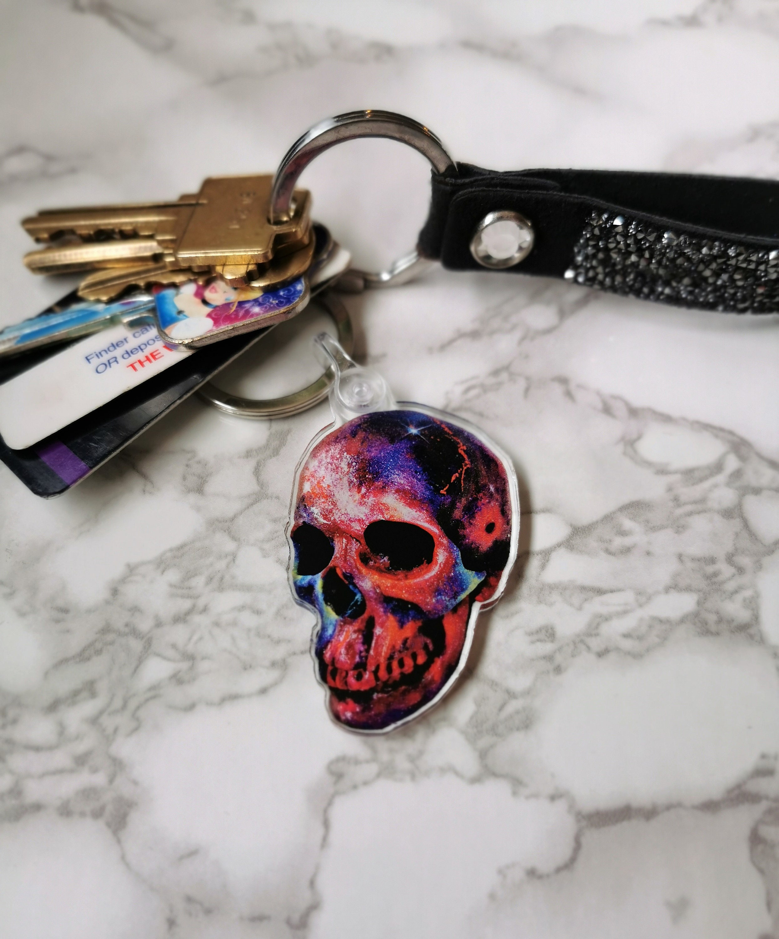 Red Skull Keychain Acrylic Key Charm Man's Keychain | Etsy