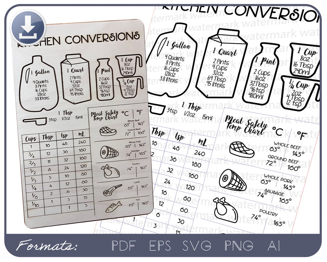 Kitchen Conversion Chart Cooking Temperature for Laser Cutter Cricut ...