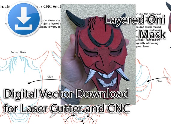 Lasercut/cnc Layered Oni Face Japanese Art | Etsy