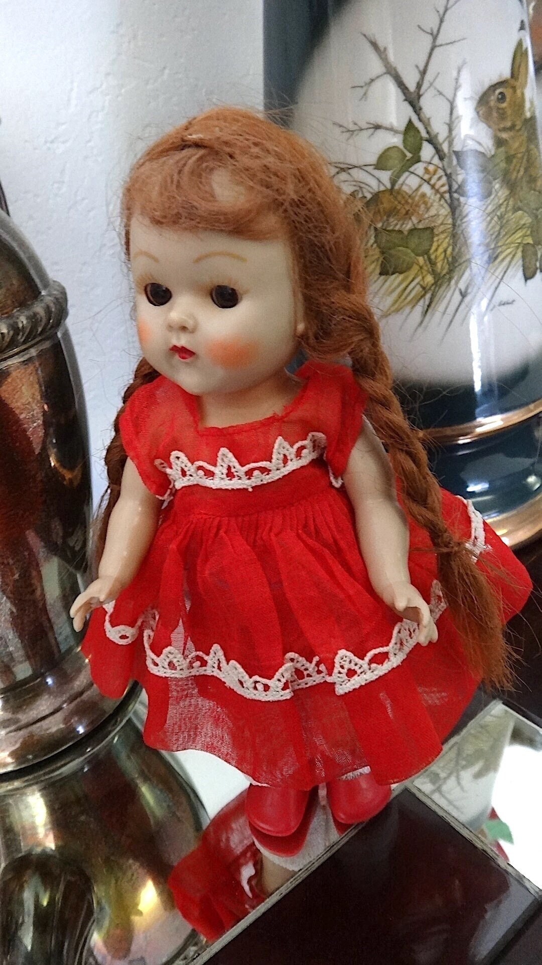 Vintage Vogue Ginny Redhead Pencil Braids Strung Rootbeer Eye Doll TLC ...