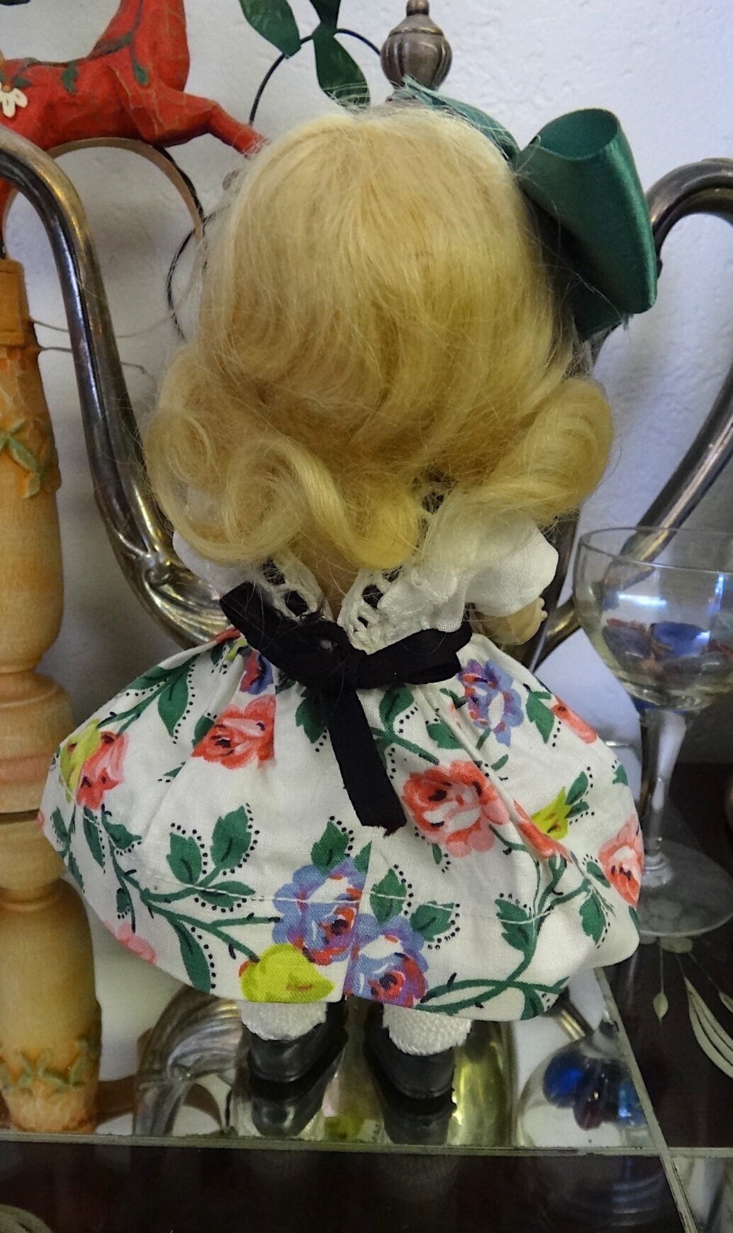 Vintage Vogue Ginny Rare Tri Color Transitional Mohair Strung Doll In Tagged Linda Floral Dress