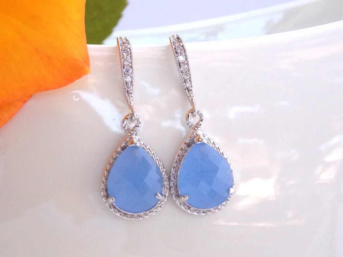 Wedding Jewelry, Royal Blue Earrings, Sky Blue, Ice Blue, Silver,cubic ...