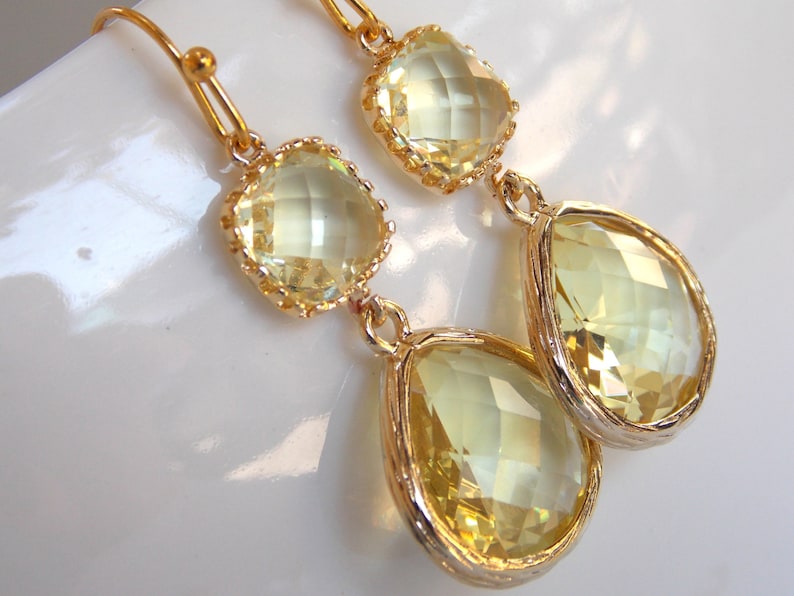 Wedding Jewelry, Yellow Earrings, Gold, Soft Yellow, Light Yellow ...