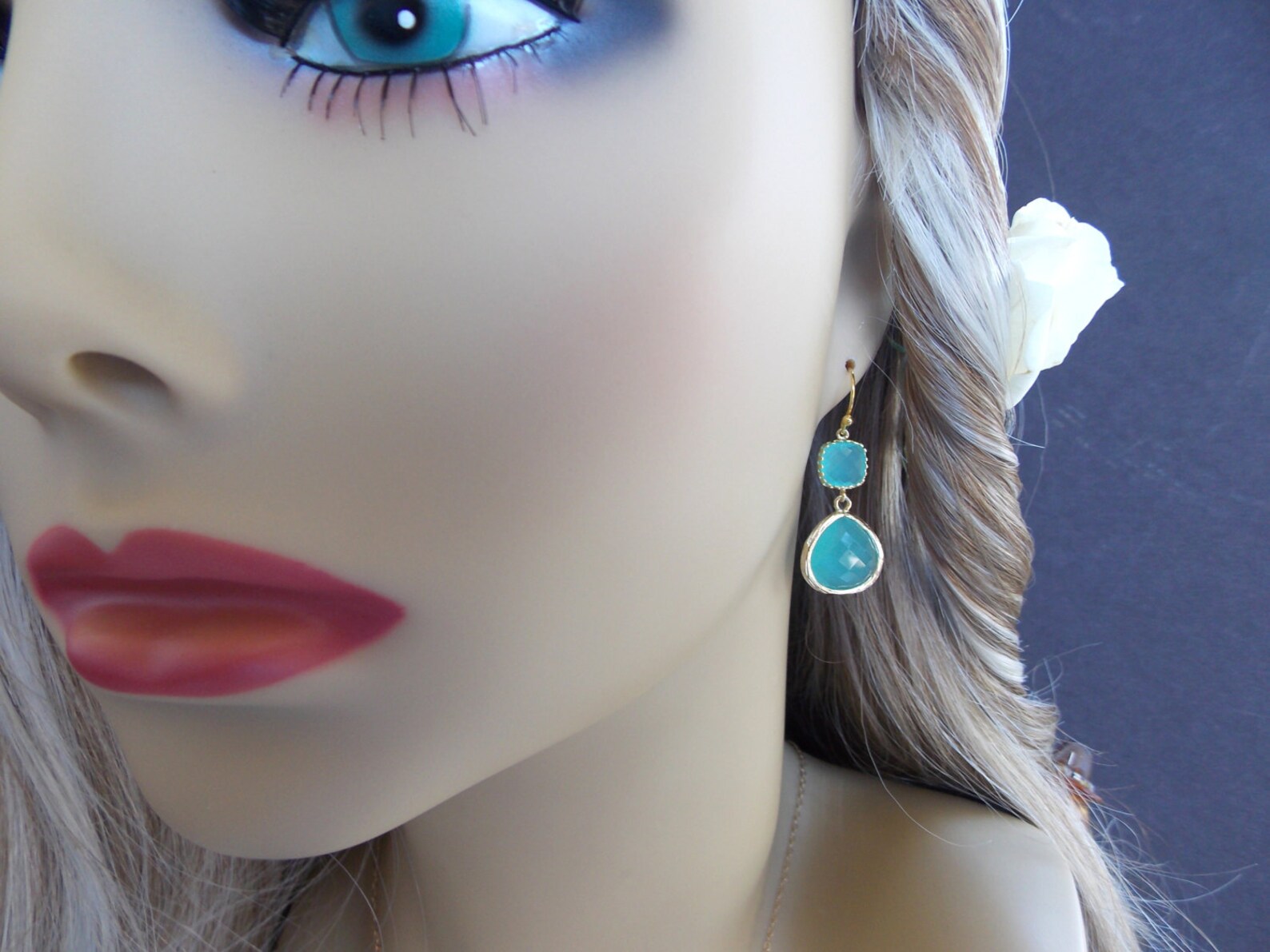 Wedding Jewelry,ocean Blue Earrings, Gold, Aqua Blue, Turquoise,seafoam ...