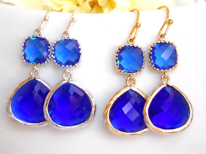 Wedding Jewelry Cobalt Blue Earrings Silver Gold Dark | Etsy