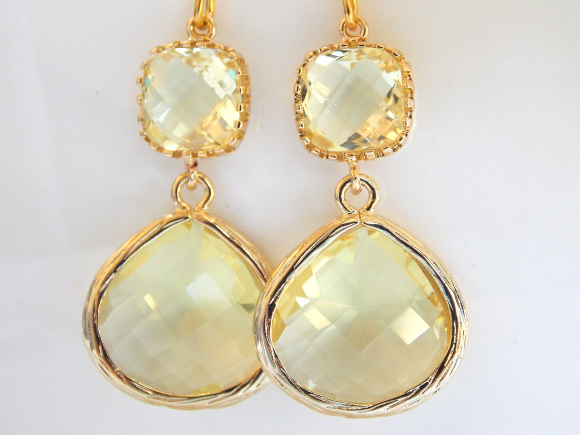 Wedding Jewelry, Yellow Earrings, Gold, Soft Yellow, Light Yellow ...