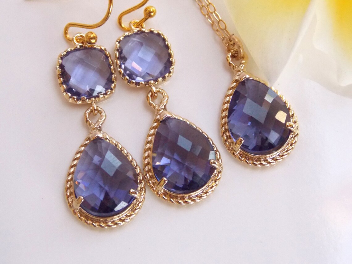 Bridesmaid Jewelry Set, Purple Earrings and Necklace Set, Amethyst ...