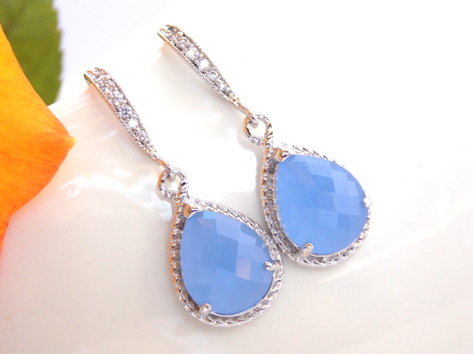 Wedding Jewelry, Royal Blue Earrings, Sky Blue, Ice Blue, Silver,cubic ...