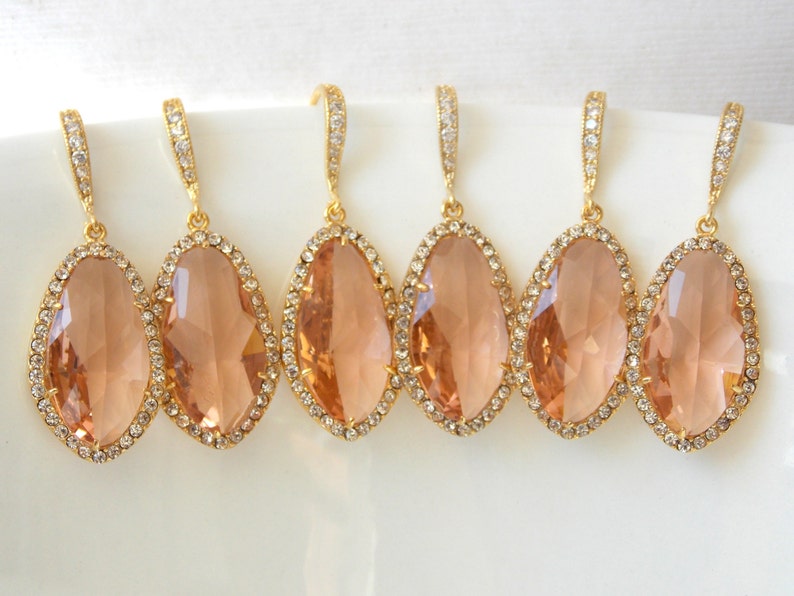 Wedding Jewelry, Bridal Earrings, Peach Earrings, Blush, Champagne ...