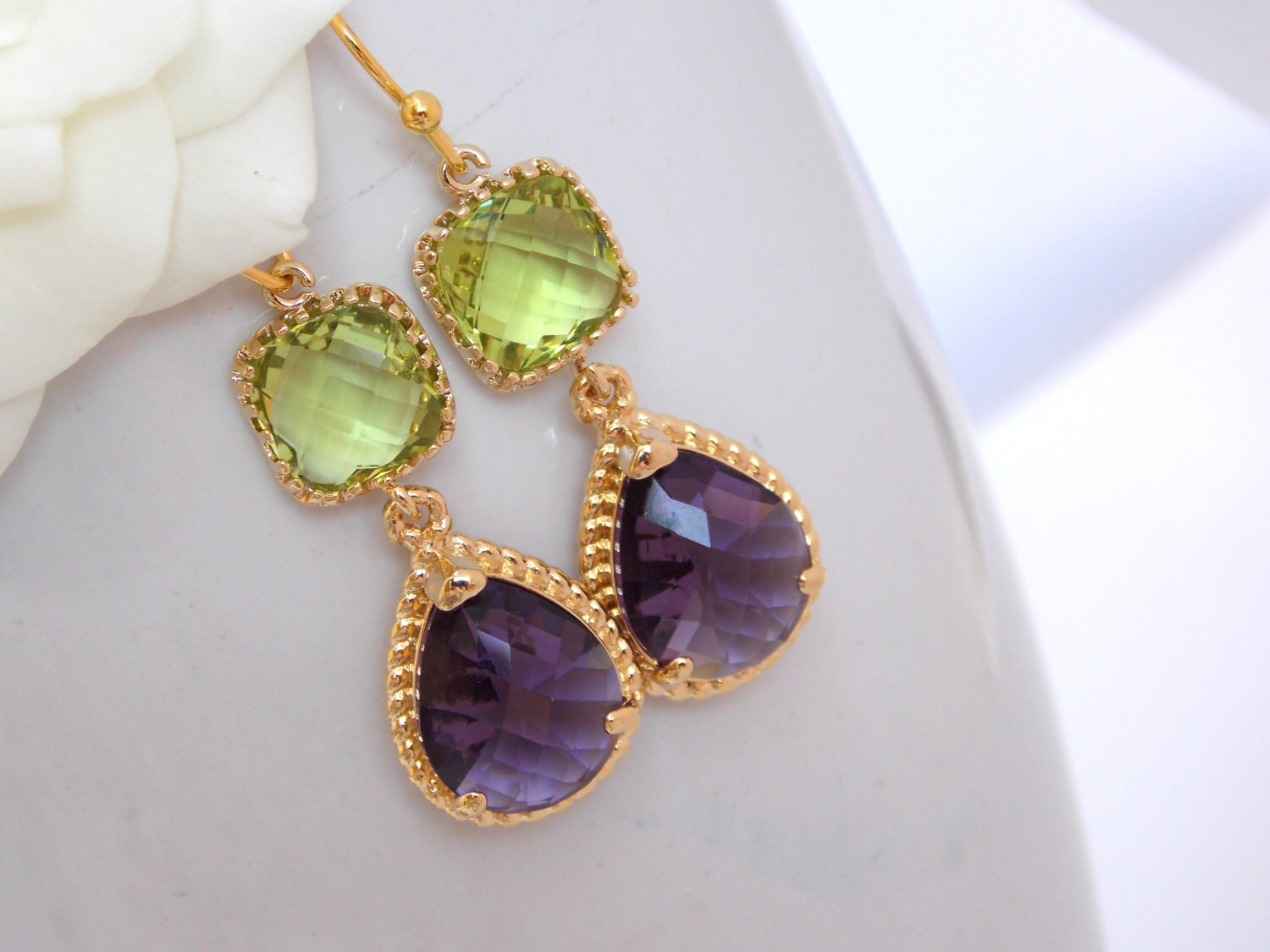 Wedding Jewelry, Amethyst and Apple Green Earrings, Purple and Green ...