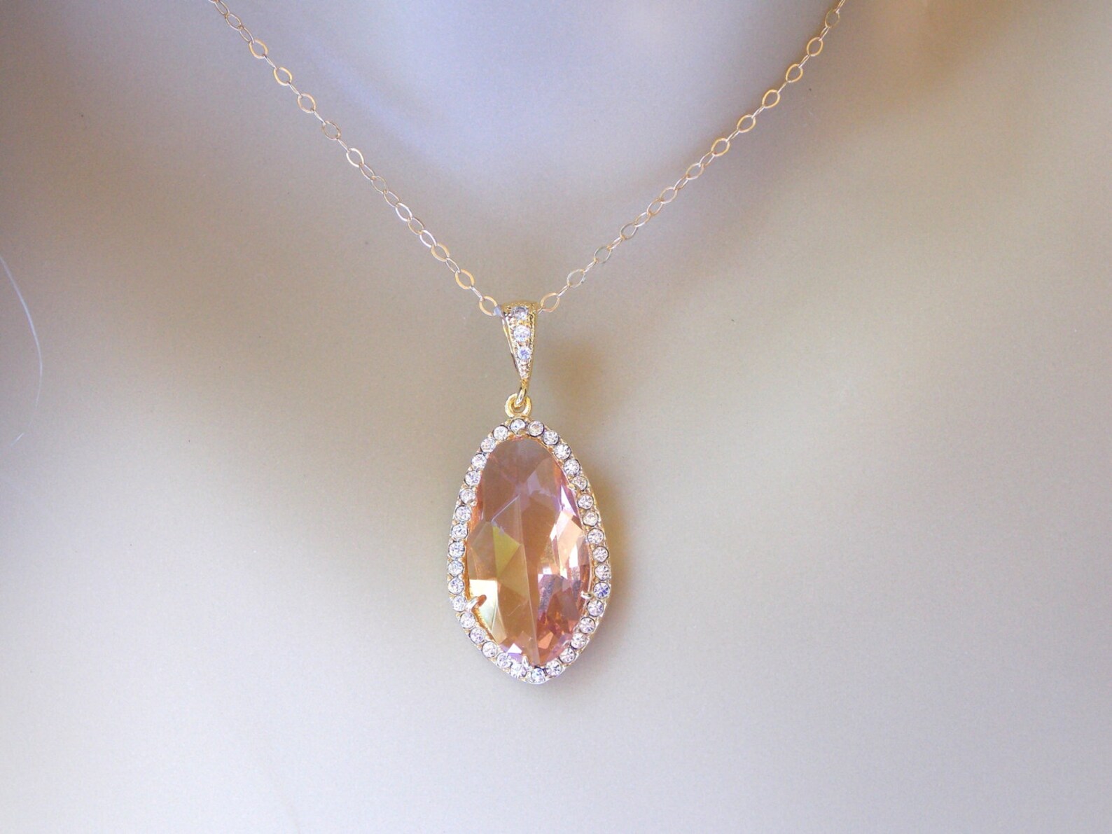 Wedding Jewelry, Bridal Necklace, Peach Necklace, Blush, Champagne ...