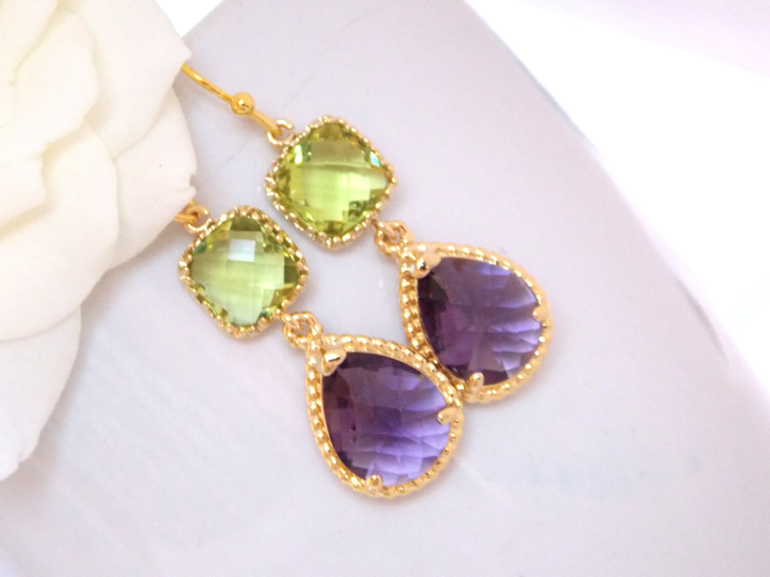 Wedding Jewelry Amethyst and Apple Green Earrings Purple and | Etsy