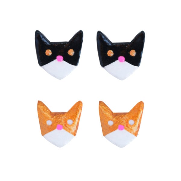 Cat Earings black and white cat studs. kittie earrings | Etsy