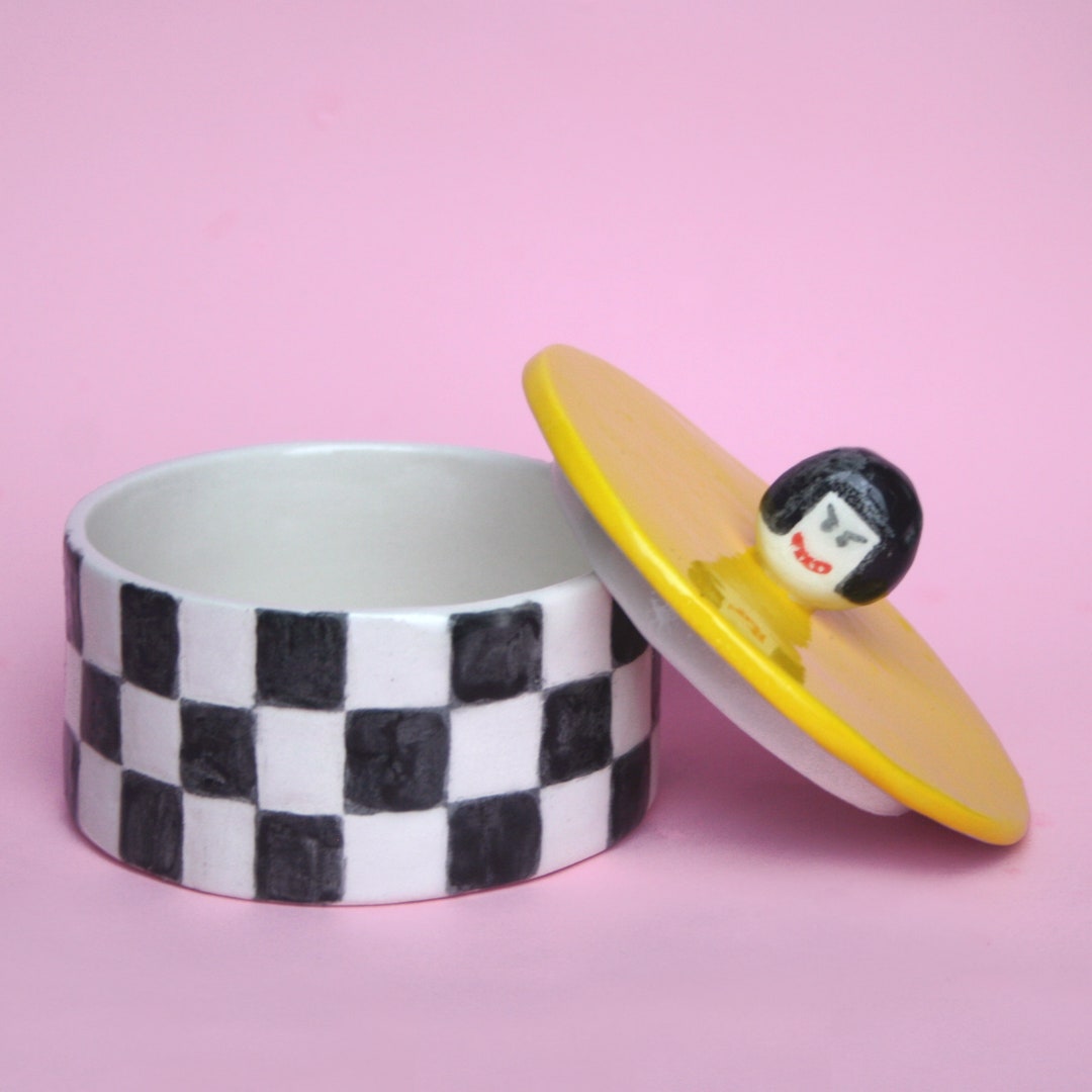 SIAMESE TWIN BOX / Checkerd Ceramic Box With Lid / Cute - Etsy