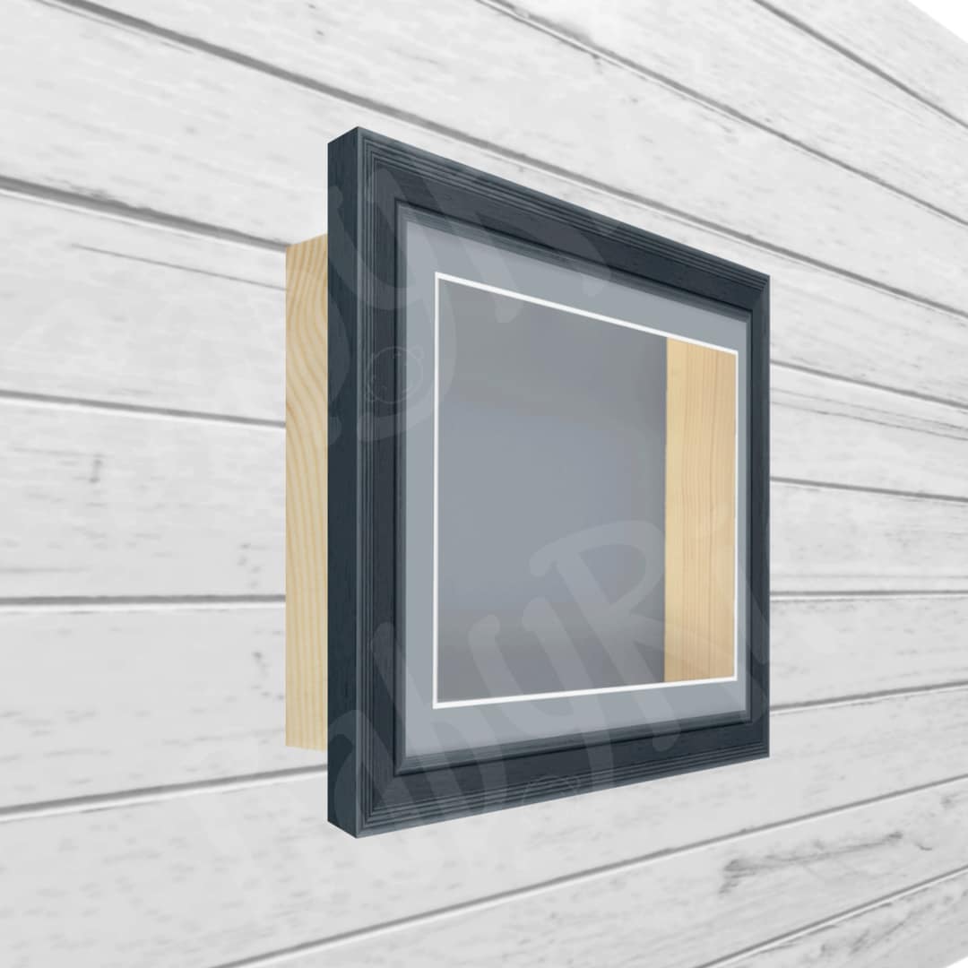 SQUARE Dark Grey Shadowbox Display Frame, Pine Wood Deep Box, 3D Framing, Small Large Size ...