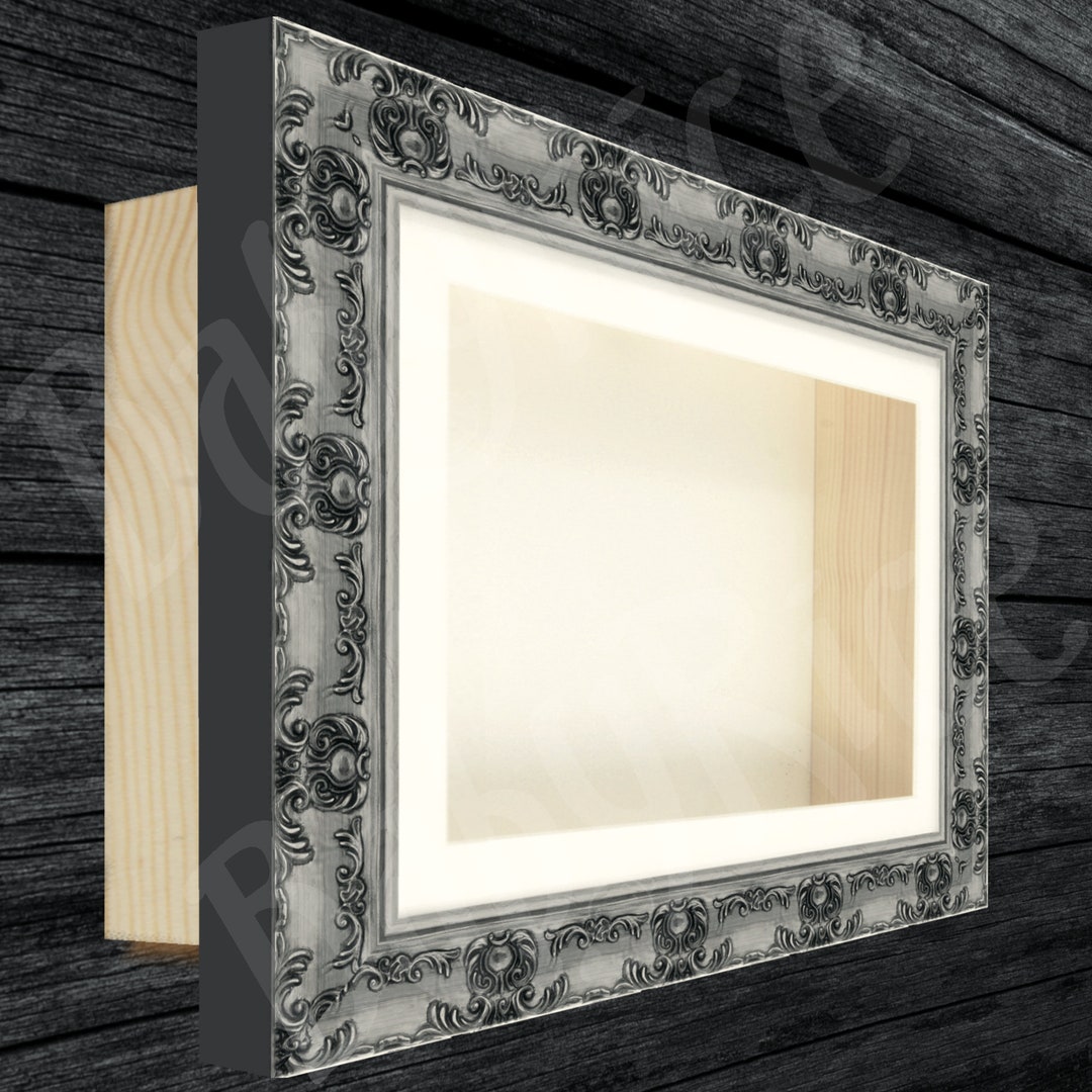 Rectangle Ornate Antique Silver Effect Shadow Deep Box Display Frame ...