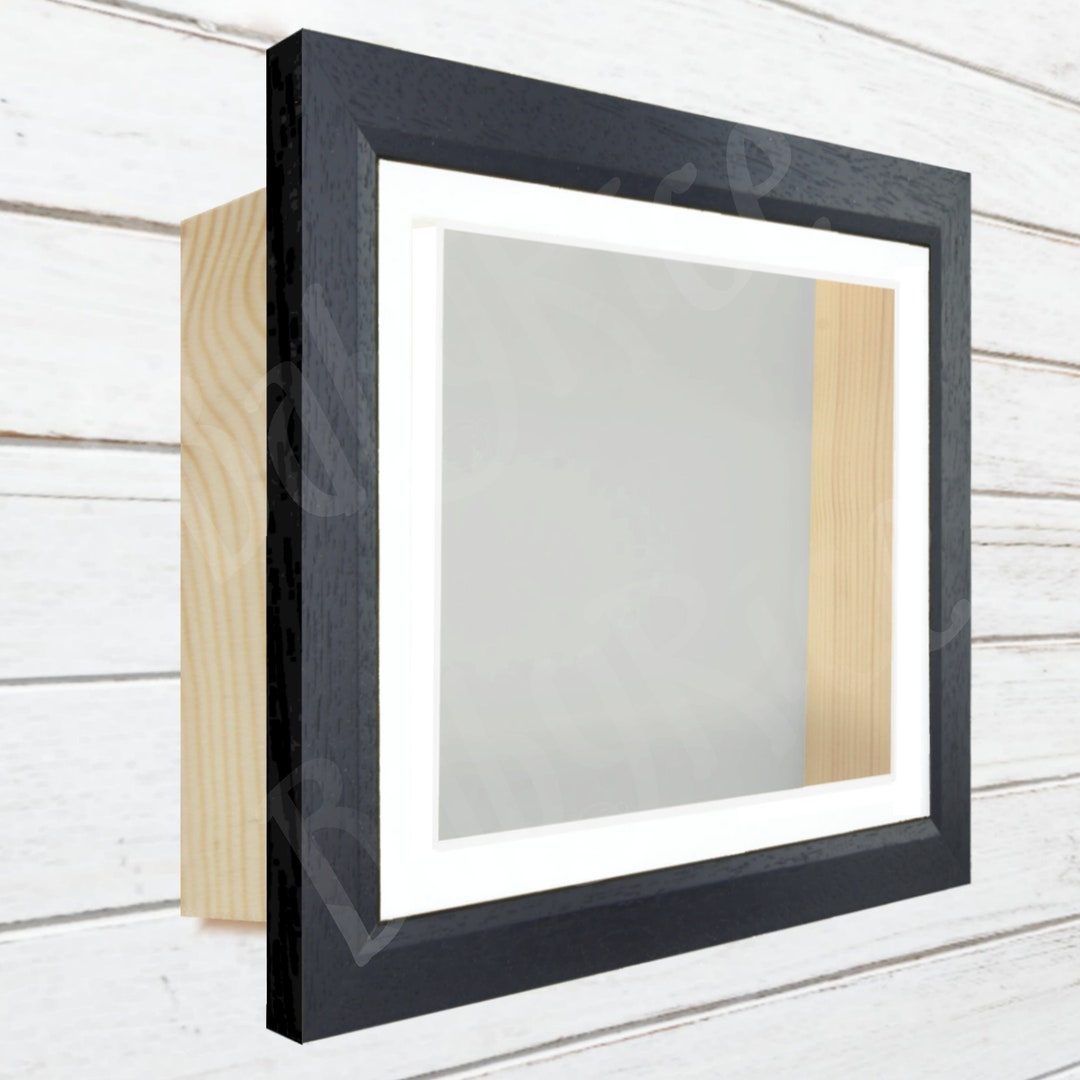 SQUARE Sizes Black Woodgrain Shadow Box Frame Small Large Mat Mount ...