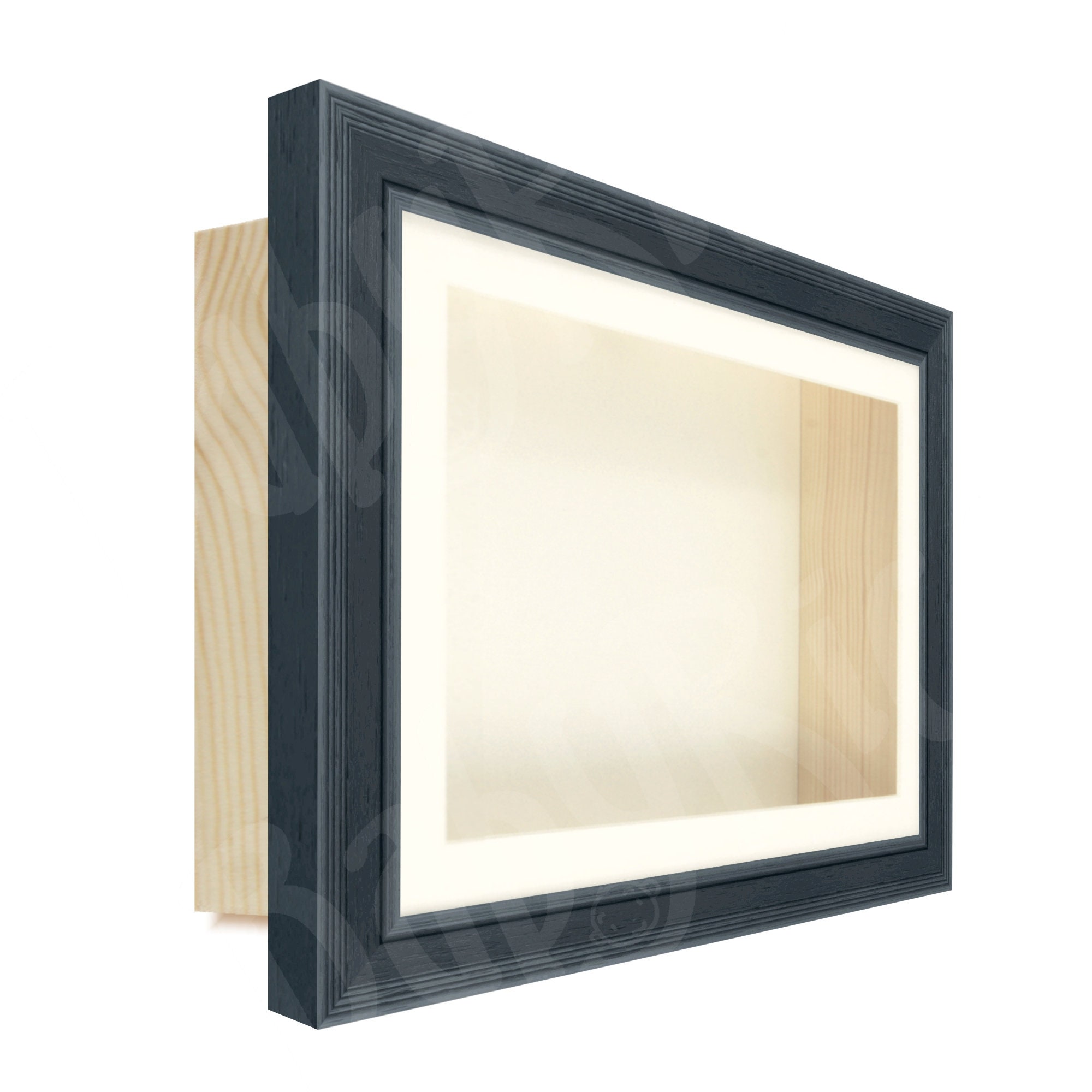 SQUARE Dark Grey Shadowbox Display Frame, Pine Wood Deep Box, 3D ...