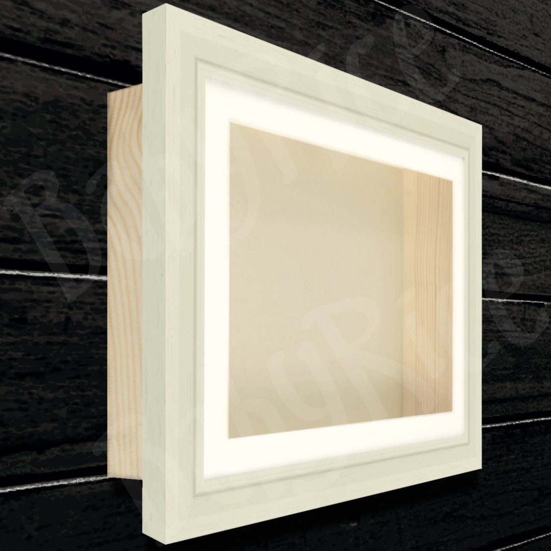 Square Shadow Box Display Frame off White Cream & Pine Wood 3D Framing ...