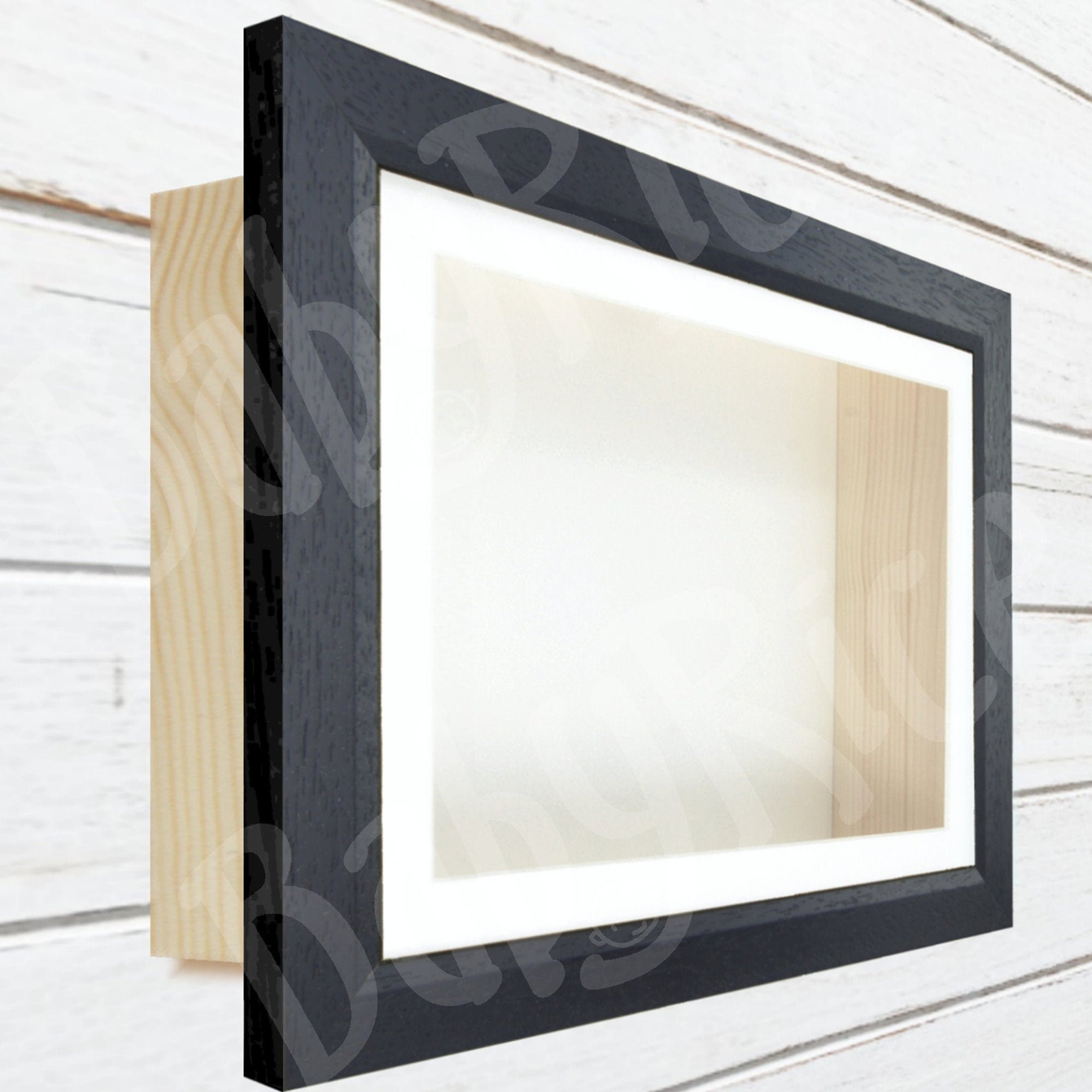 Black Shadow Deep Box Display Frame in Wood Woodgrain Choose Size & Mat ...
