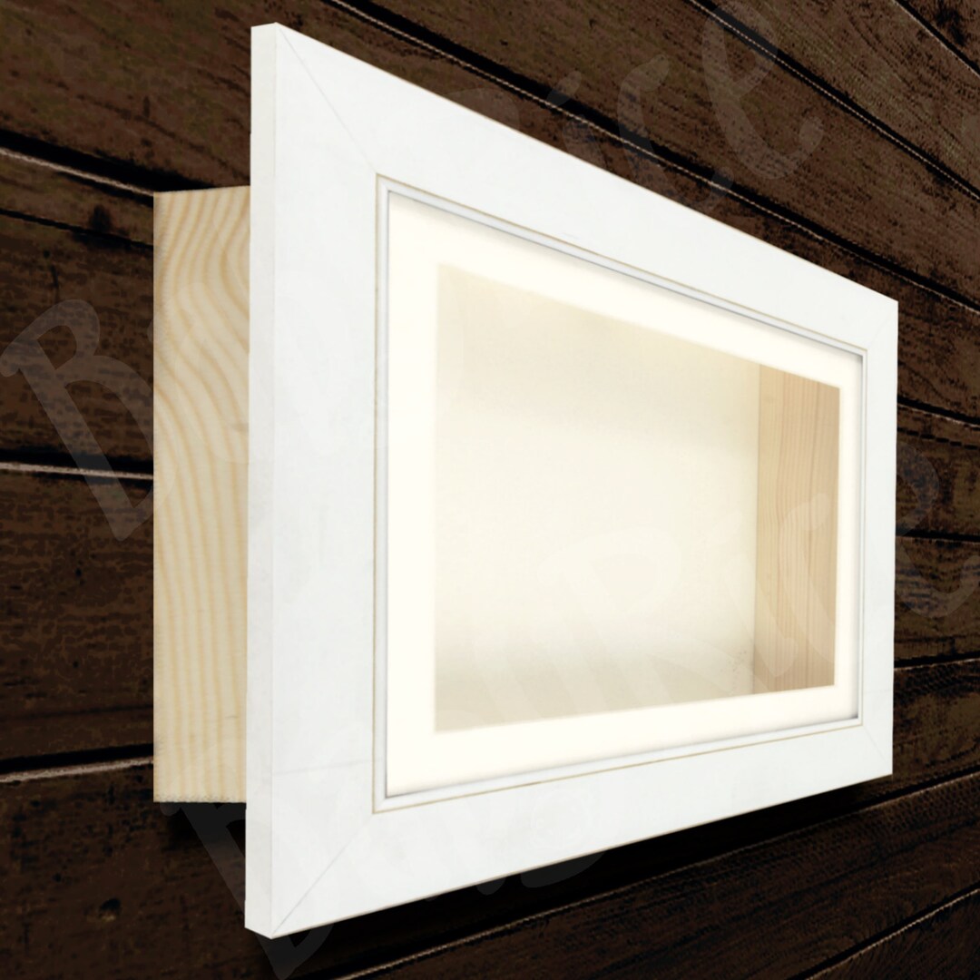 New White Natural Tan Wood Shadow Box Deep Display Frame - Sizes & Mat ...