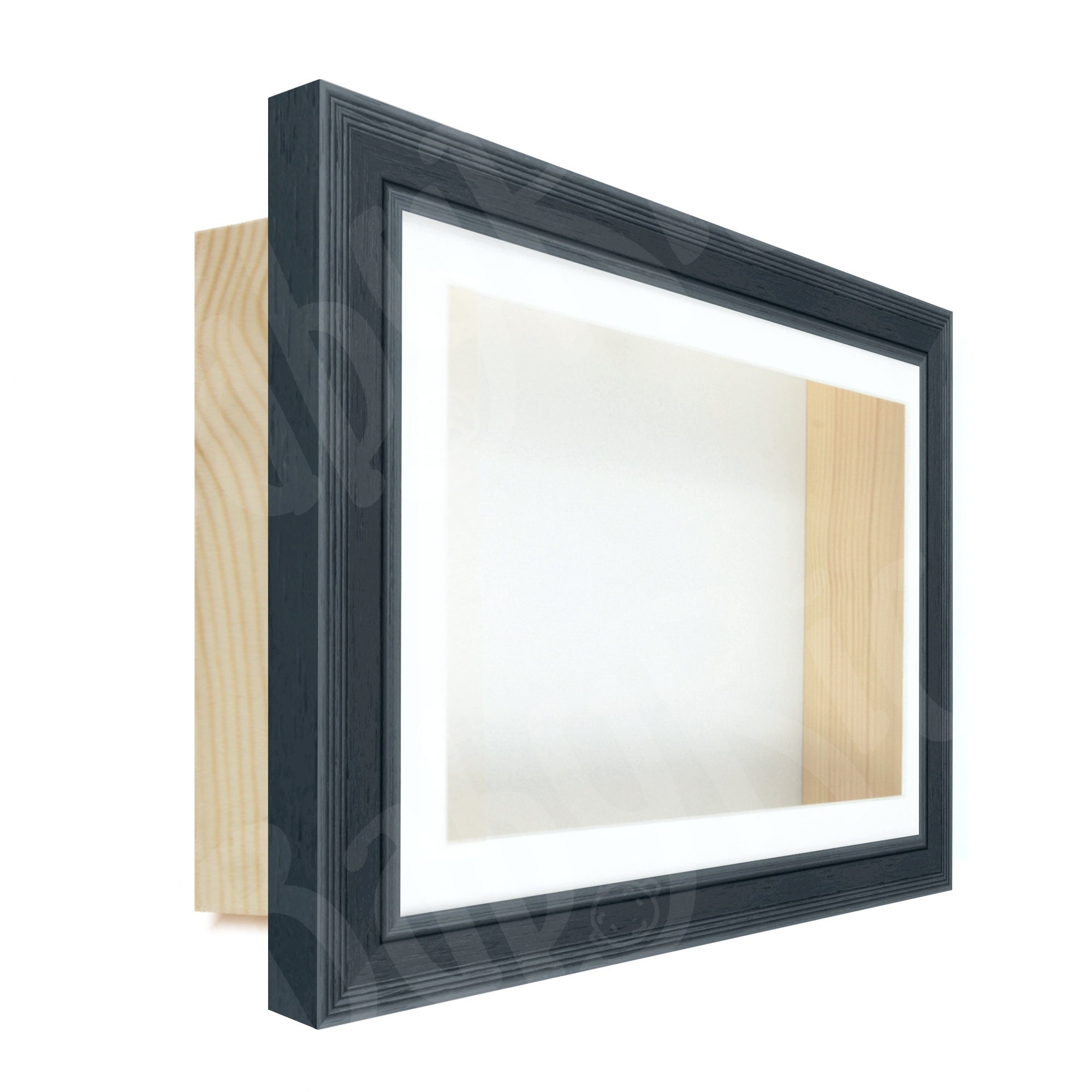 SQUARE Dark Grey Shadowbox Display Frame, Pine Wood Deep Box, 3D ...