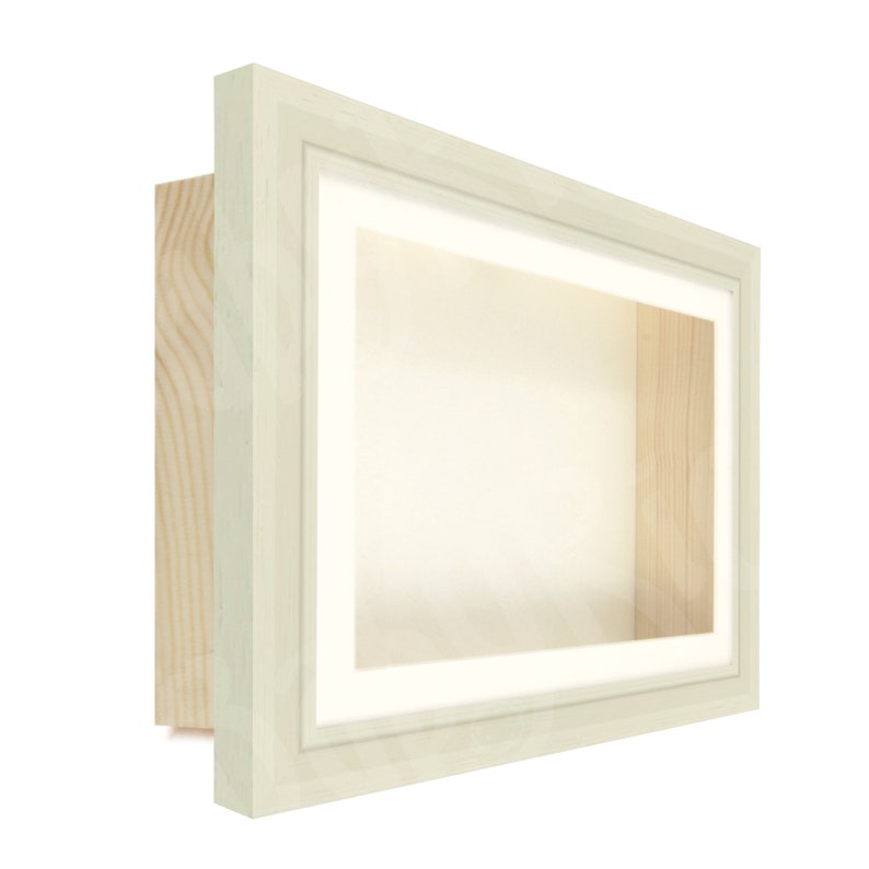 Square Shadow Box Display Frame off White Cream & Pine Wood 3D Framing ...