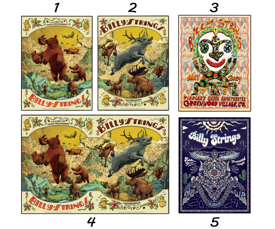 Billy Strings Show on May 17th 18th 2024 Fiddlers Green Amphitheatre Greenwood Village Co Poster ...