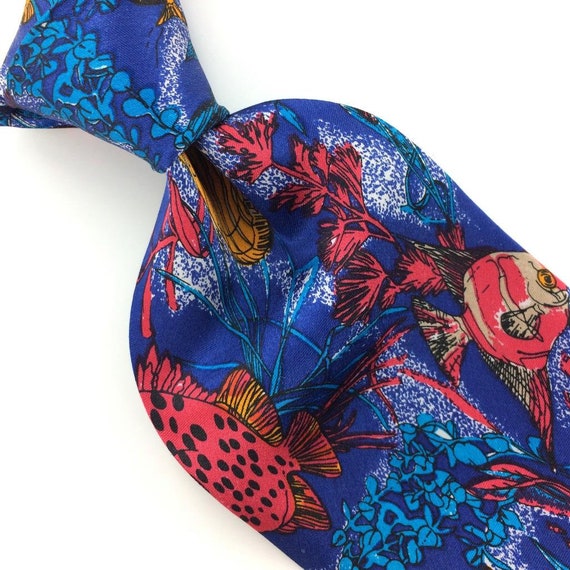 Anonymous Tie Blue Red Fishes Aquarium Silk Necktie In14-305a | Etsy