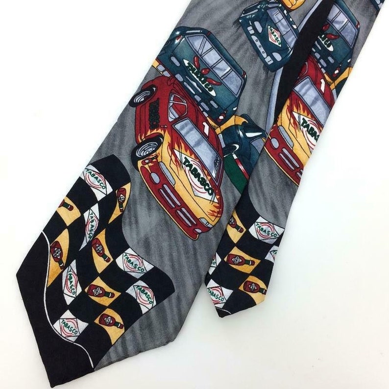 TABASCO Tie USA NASCAR Race Cars Flags Gray Red Green Silk Necktie IN15 ...