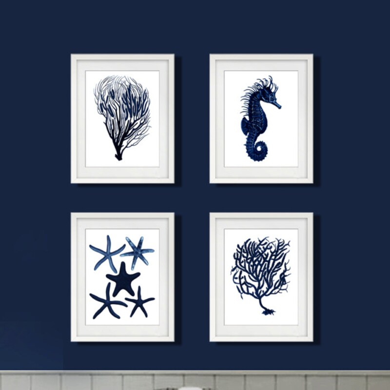 Coral Navy Wall Art - Etsy