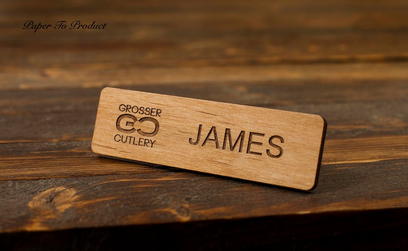 Name Tag Name Plate Employee Work Logo Custom Wood Metal Engraved ...