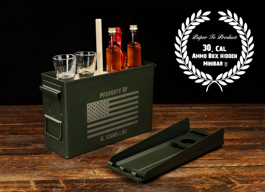 Ammo Box 50 Cal With Hidden Minibar Insert Tray Custom Engraved ...