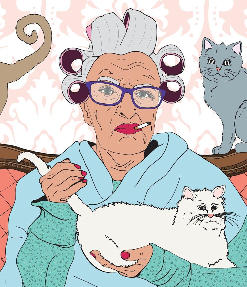 Old Cat Lady Cartoon