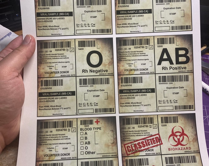 Blood Bag Label Halloween or Sci-fi Decoration - Etsy
