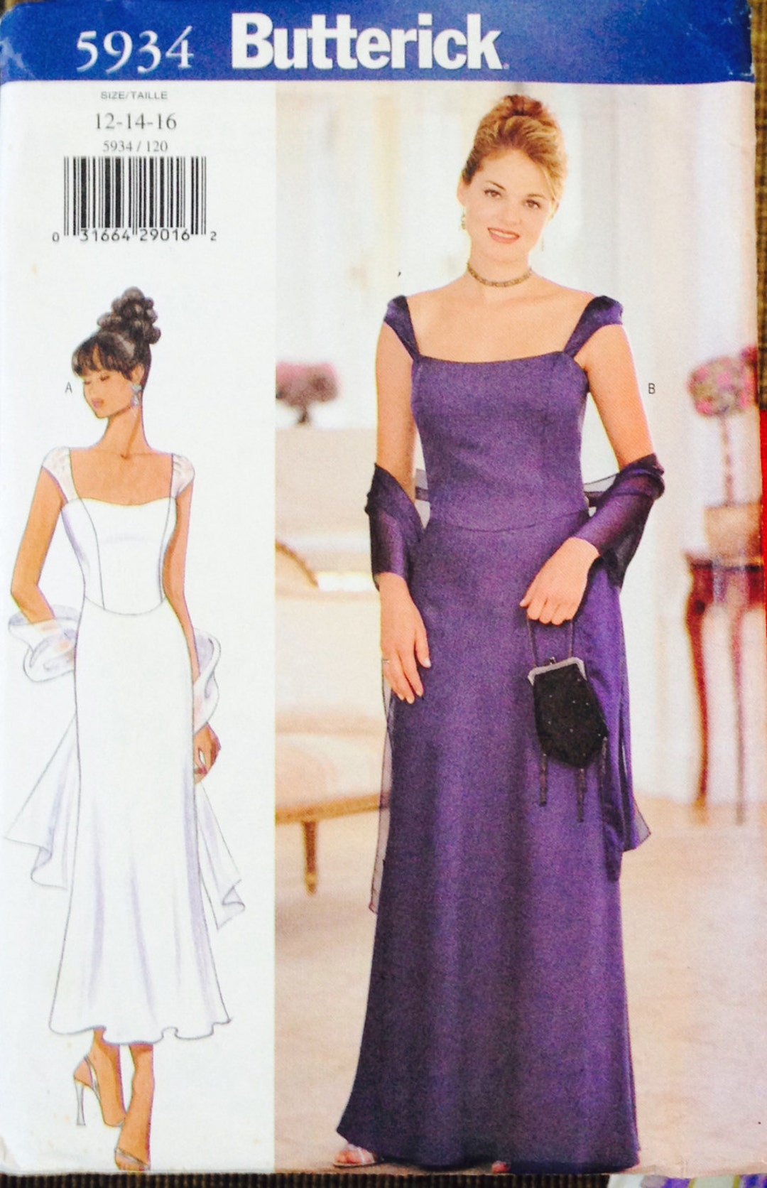 5934 DRESS PATTERN Butterick 90s Evening Wedding Cocktail Dress Caplet ...