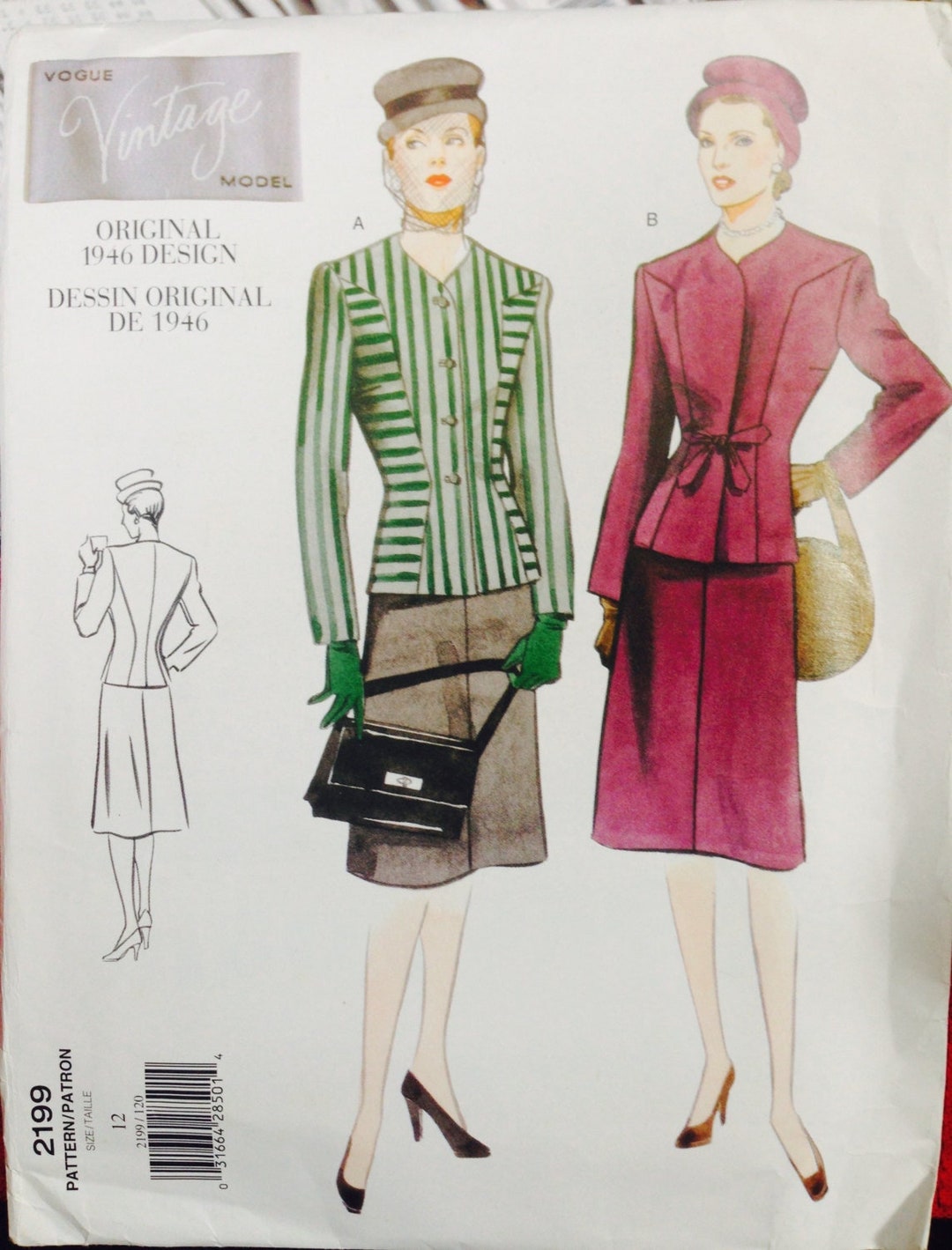2199 VOGUE Vintage REPRODUCTION Original 1946 Design Suit Pattern Size ...