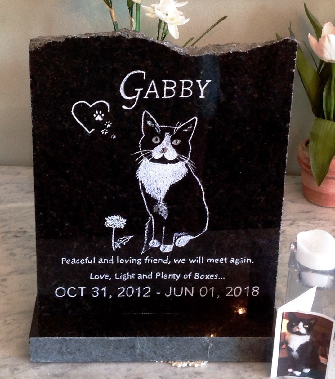 Largest Cat Memorial Marker Custom Hand Engraved Rough Cut Stone / Bird ...