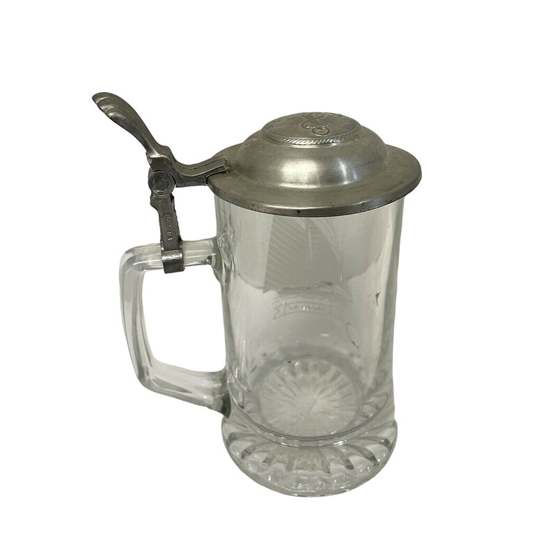 ALWE Glass Beer Stein Pewter Lid Ship Columbia Old Spice Vintage 1901 3 ...