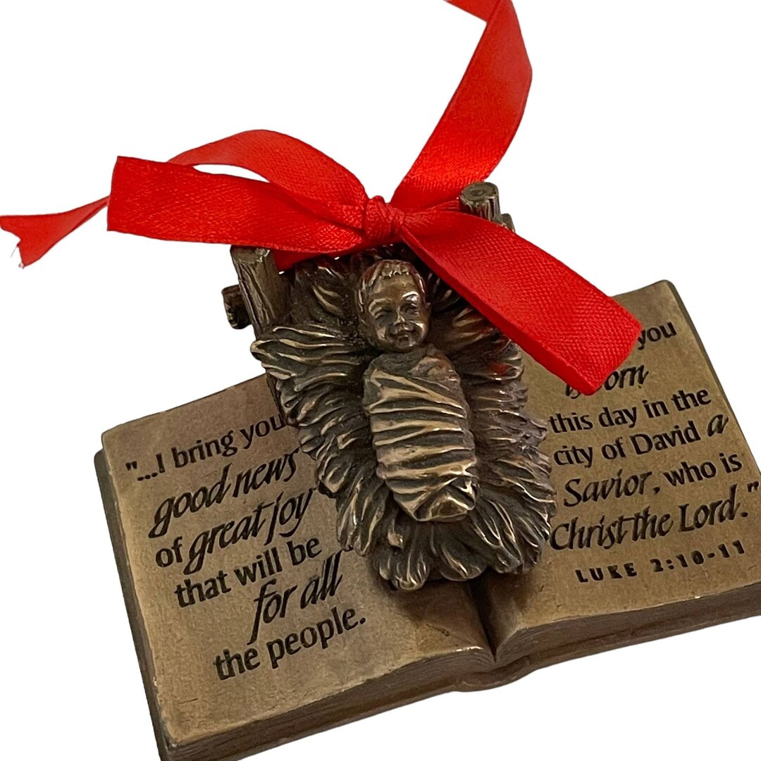 Vintage Jesus Scripture Bible Christmas Ornament Velvet Bottom Bronze ...
