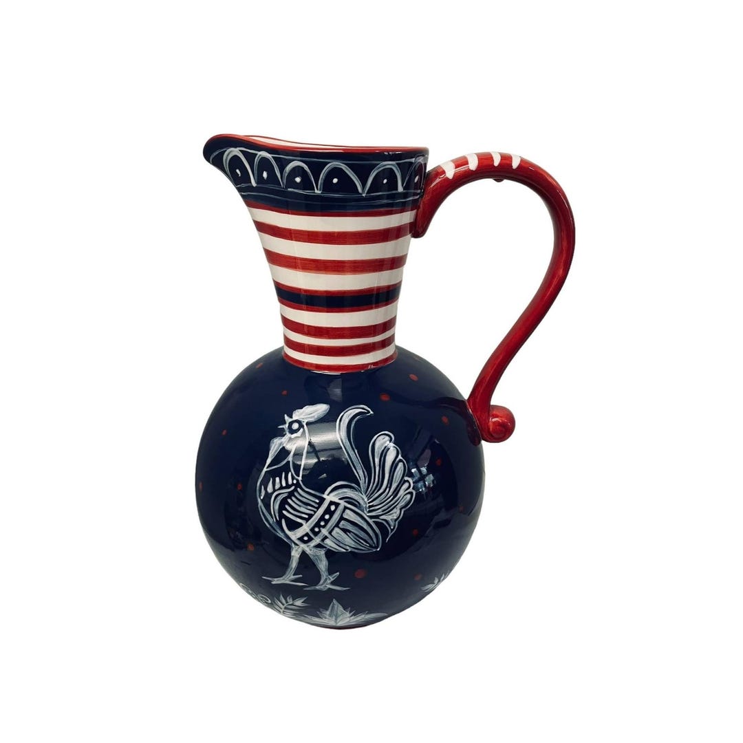 Centrum Americana Roosters Pitcher 4 Quarts Blue Red White 12 " X 10 ...