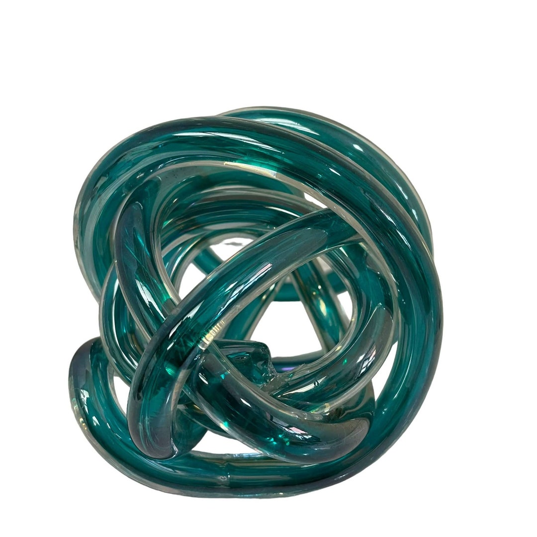 Torre & Tagus Decorative Orbit Glass Decor Ball Endless Knot Teal Art ...