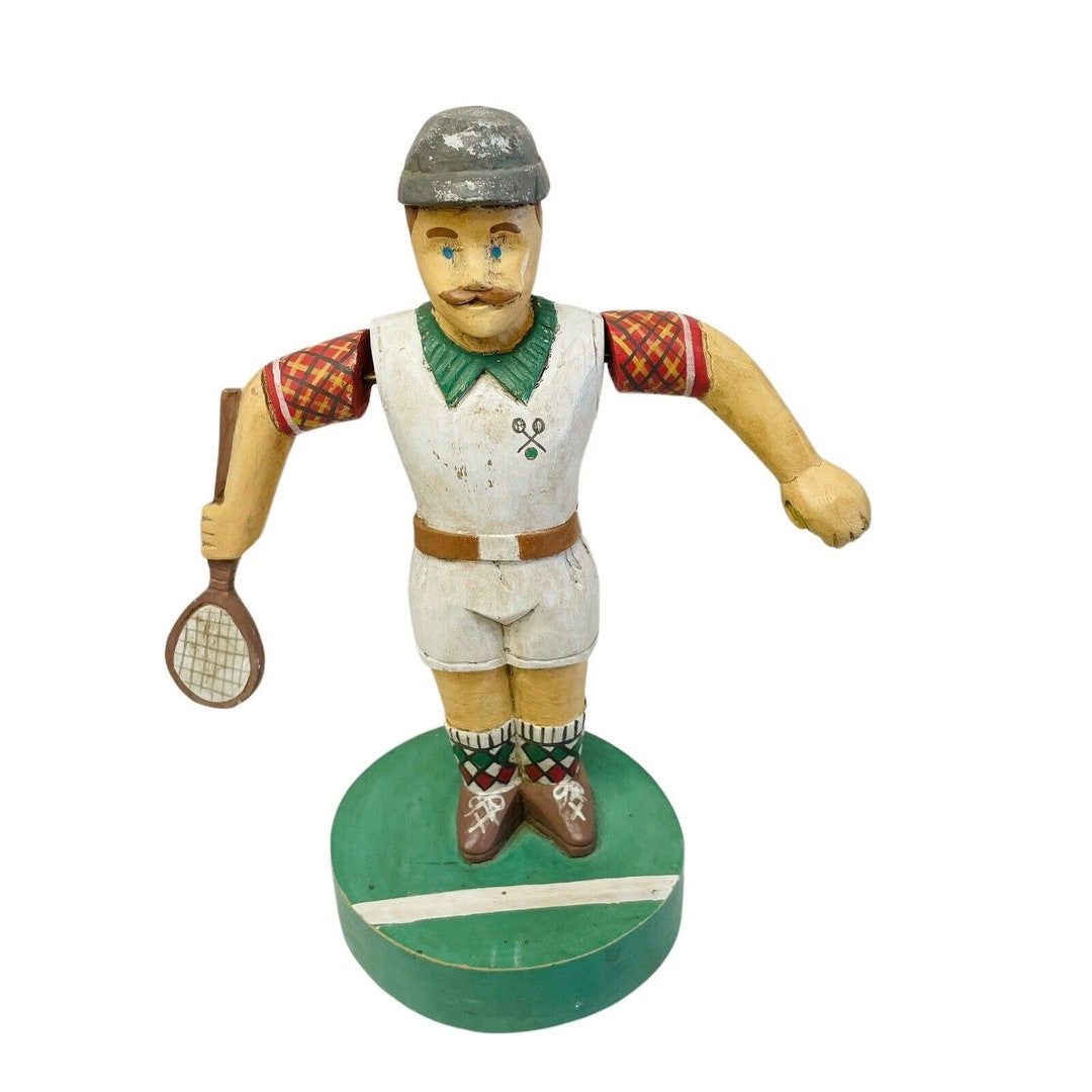 Vintage Golf Man Figurine Playing Golf Wood Moveable Arms Craved Wood ...