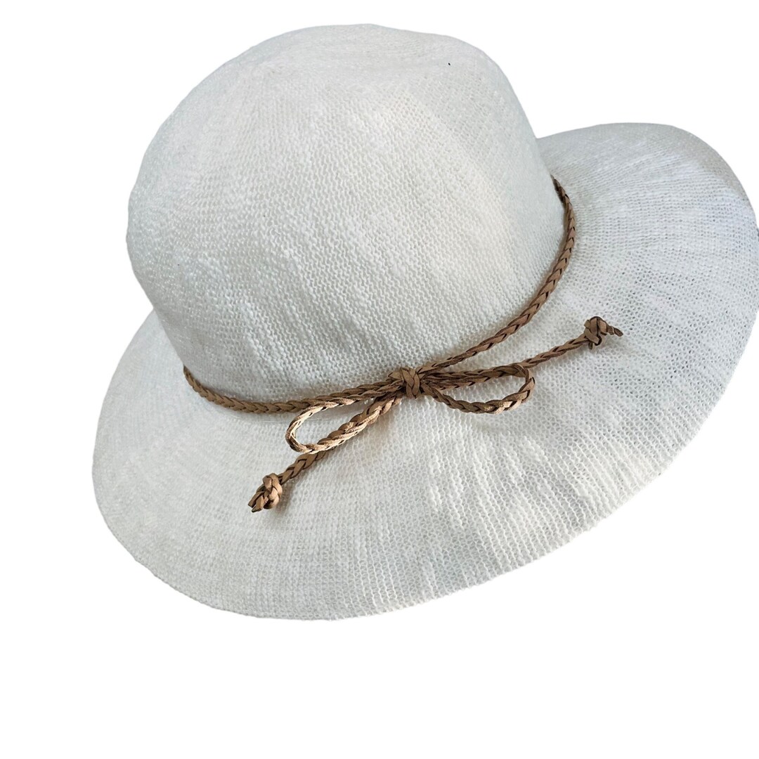 White Wide Brim Sun Hat With Braided Rope Band Womens Summer Beach Hat ...
