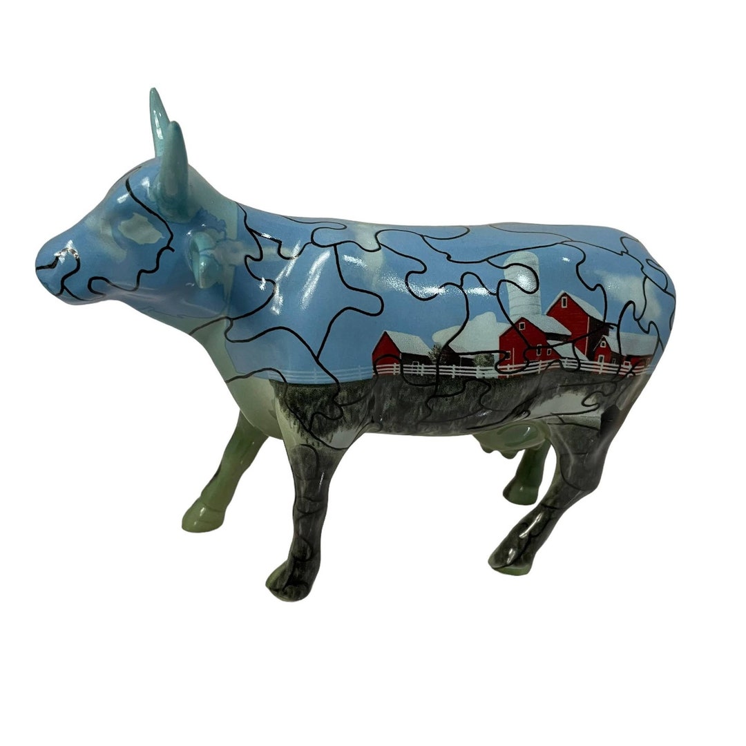 Cow Parade Collectible Porcelain Figurine Puzzled Cow Red Barn - Etsy