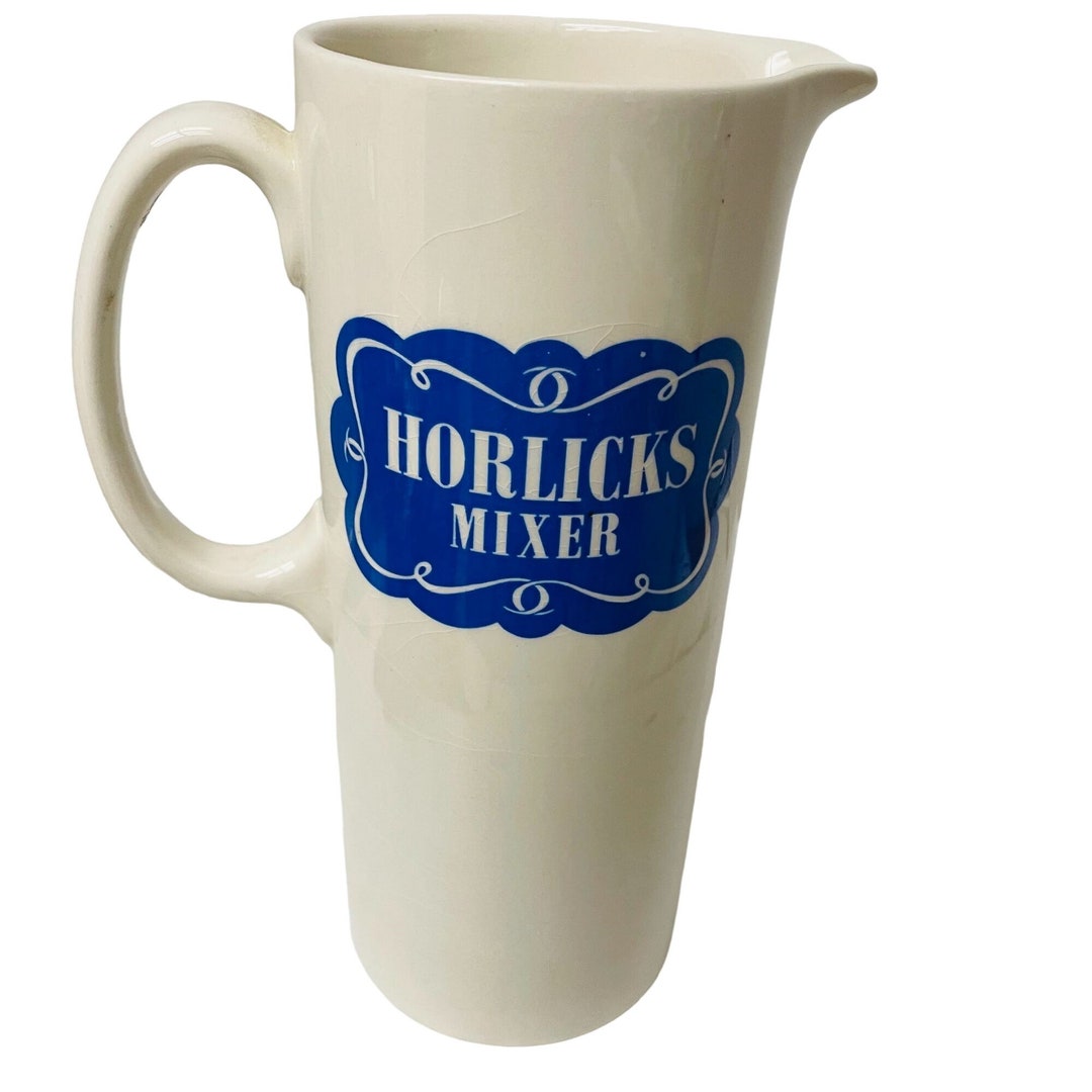 Vintage Horlicks Mixer Pitcher Ceramic Jug Cream Blue Collectible ...