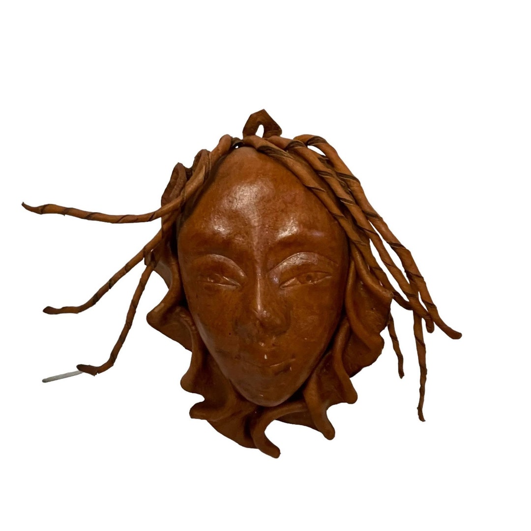 Vintage Leather Portrait Sculpted Art Womans Face 3D Hanging Mask 7.5 ...