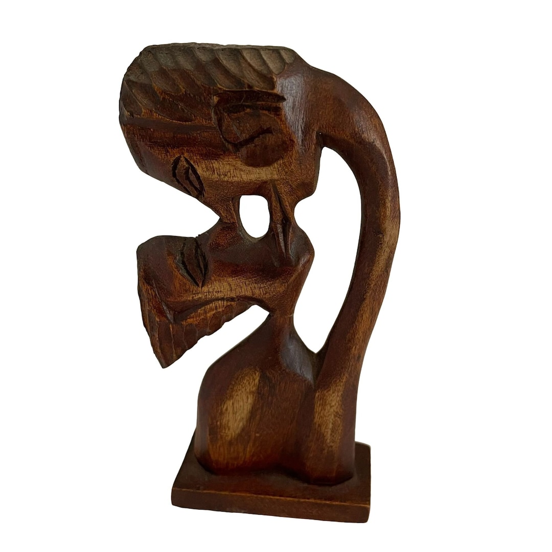 Mid Century Abstract Wood Carved Kissing Couple Statue Brown 6 1/2" X 3" - Etsy