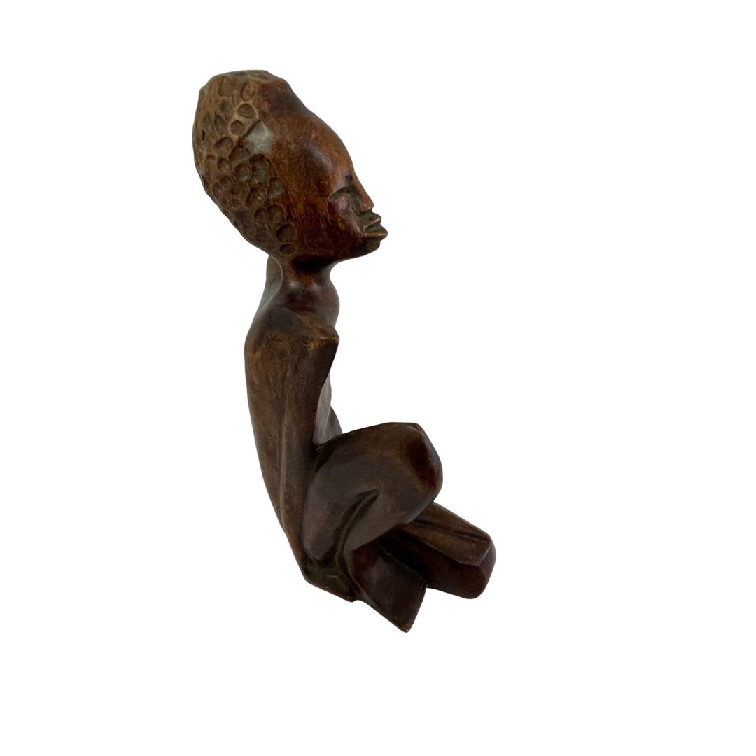 Hand Carved Fine Art Deco Wood Sculpture Man Sitting Home Decor 9 1/3 ...